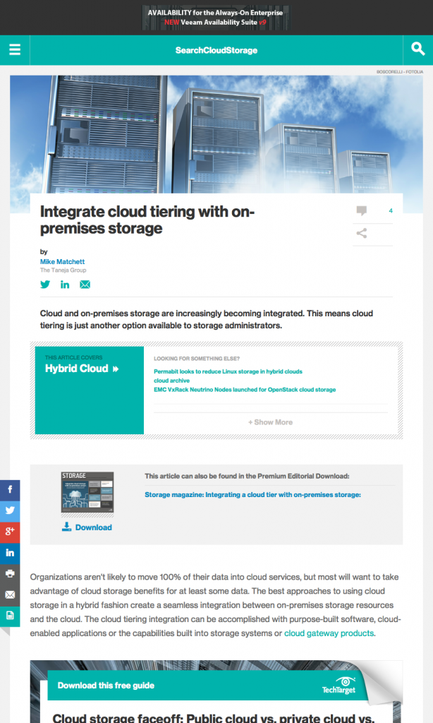 Integrate cloud tiering with on-premises storage – Small World Big Data